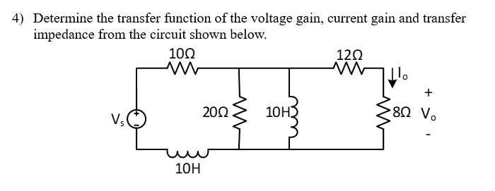 4) Determine the transfer function of the voltage gain, current gain ...
