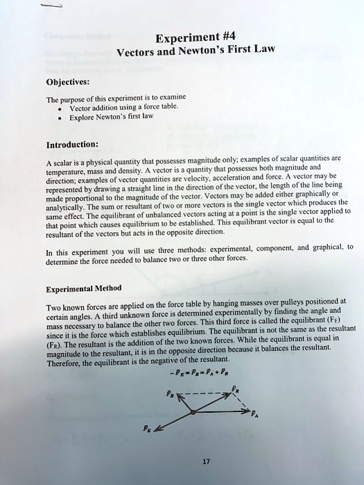 Experiment #4 Vectors and Newton's First Law Objectives: The purpose of ...