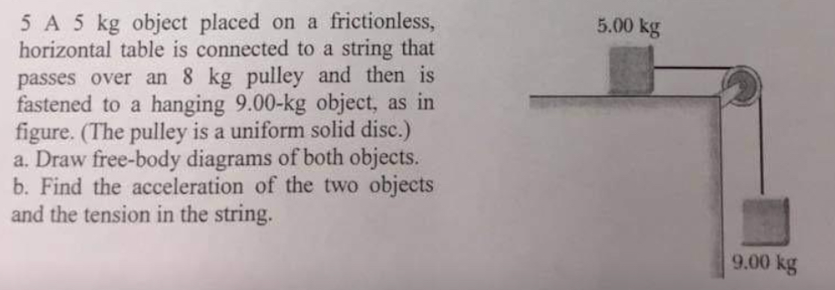 5 A 5 kg object placed on a frictionless, horizontal table is connected to a string that passes ...