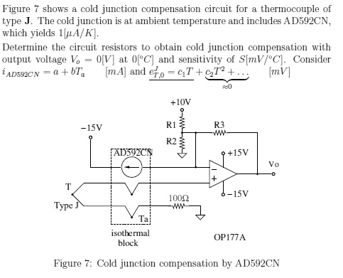 figure 7 shows a cold junction compensation circuit for a thermocouple ...