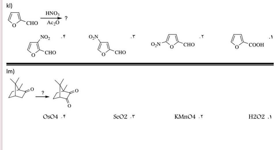 SOLVED: Under thermal conditions, which one is correct? kl) HNO3 CHO AcOH NO2 O2 N2 CHO COOH CHO ...