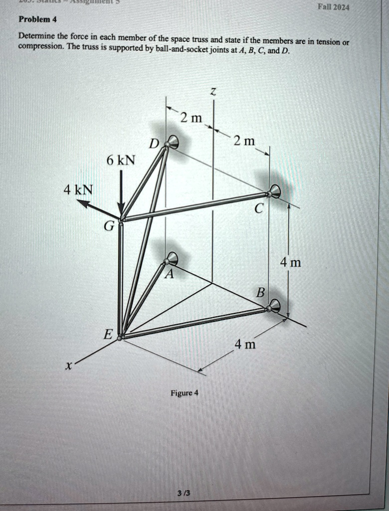 problem 4 fall 2024 determine the force in each member of the space ...