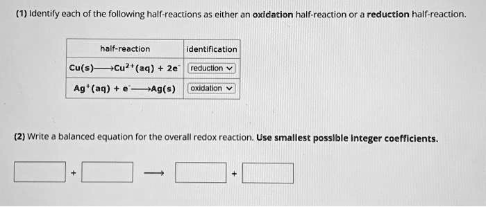 SOLVED: (1) Identify each of the following half-reactions as either an oxidation half-reaction ...