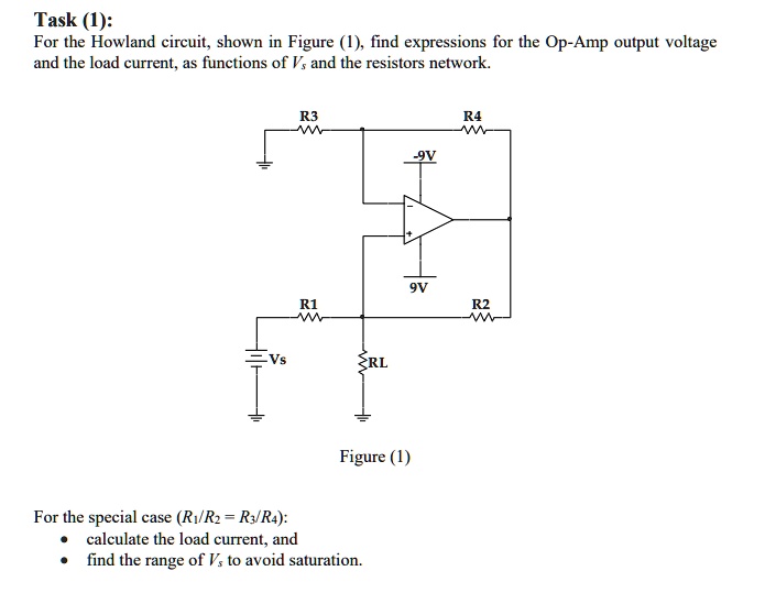 SOLVED: Task (1): For the Howland circuit, shown in Figure (1), find expressions for the Op-Amp ...