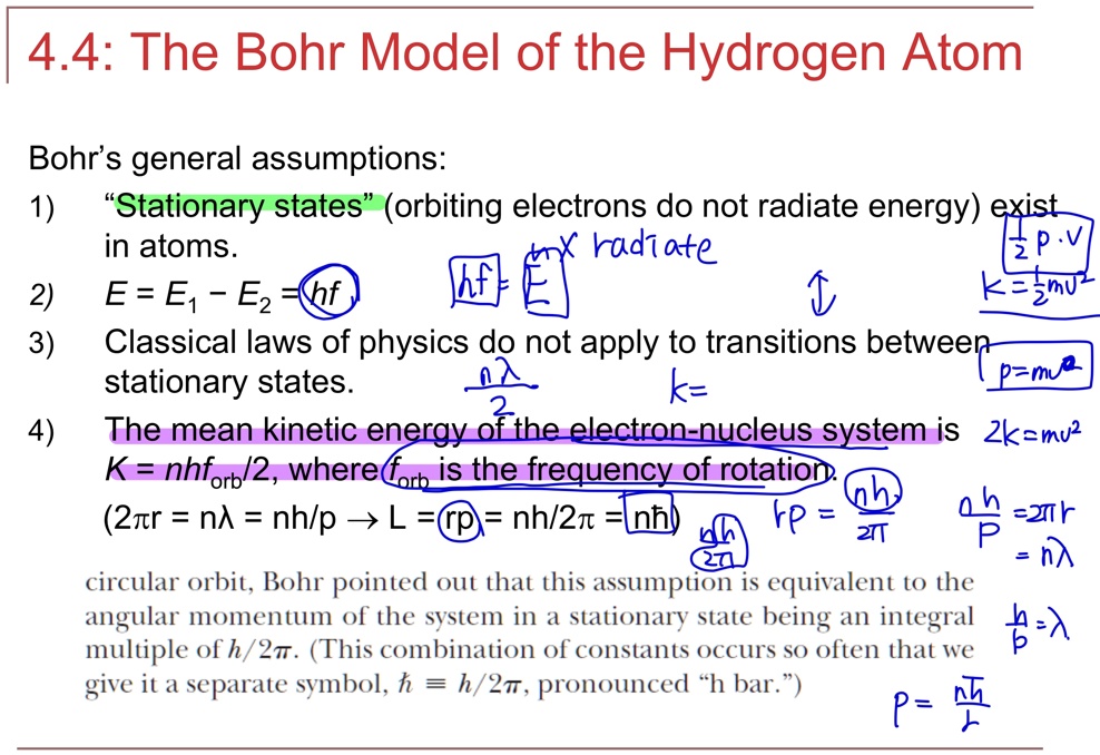 4.4: The Bohr Model of the Hydrogen Atom Bohr's general assumptions: 1 ...