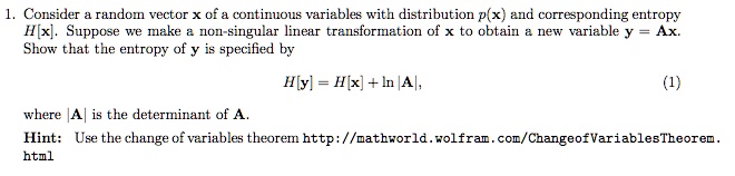 Solved Consider A Random Vector X Of Continuous Variables With