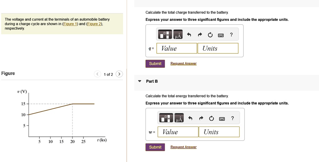 The voltage and current at the terminals of an automobile battery ...
