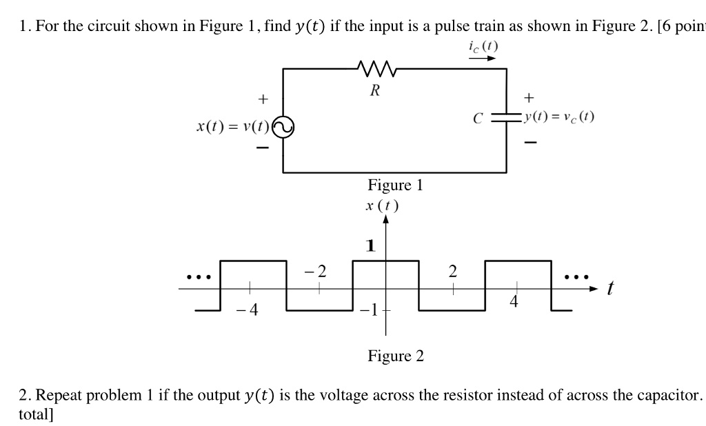 SOLVED: 1. For the circuit shown in Figure 1, find y(t) if the input is a pulse train as shown ...