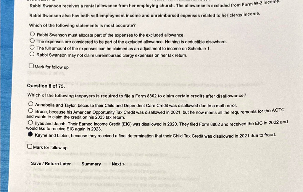 rabbi swanson receives a rental allowance from her employing church the ...