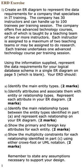 ERD Exercise Create an ER diagram to represent the data requirements for a company that ...