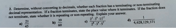 SOLVED: terminating or non-terminating Determine, without converting t0 decimals, whether each ...