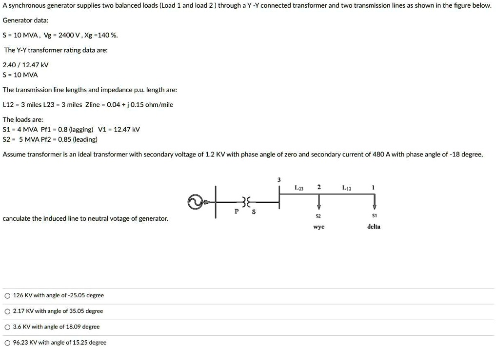 SOLVED: A synchronous generator supplies two balanced loads (Load 1 and load 2through a Y-Y ...