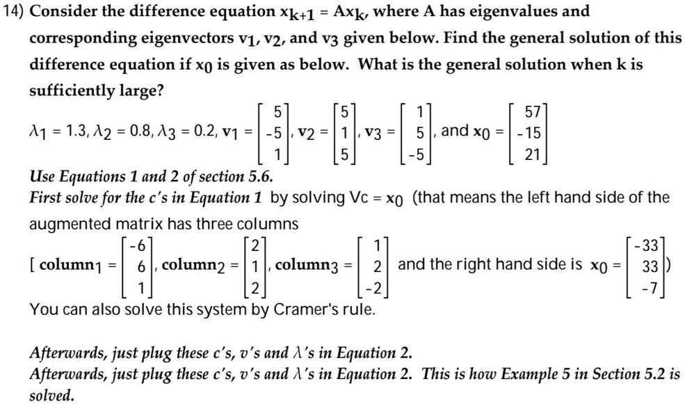 SOLVED: Consider the difference equation xk+1 = Axk where A has eigenvalues and corresponding ...