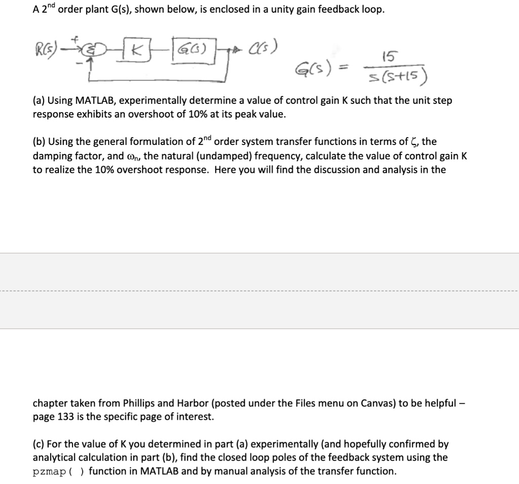 A 2nd order plant G(s), shown below, is enclosed in a unity gain ...