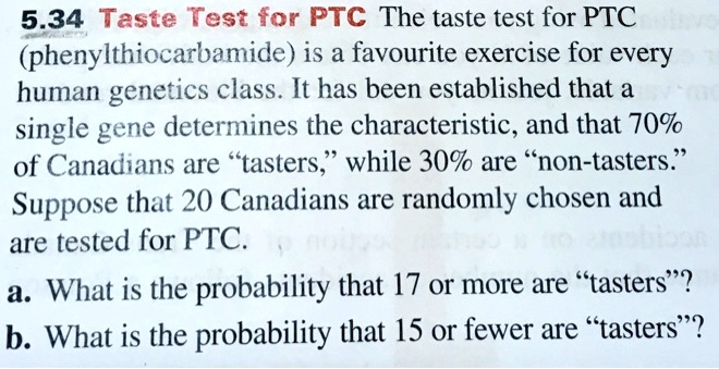 SOLVED: 5.34 Teste Test for PTC The taste test for PTC ...
