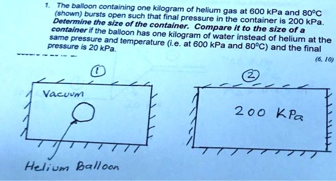 SOLVED: The balloon containing one kilogram of helium gas at 600 kPa ...