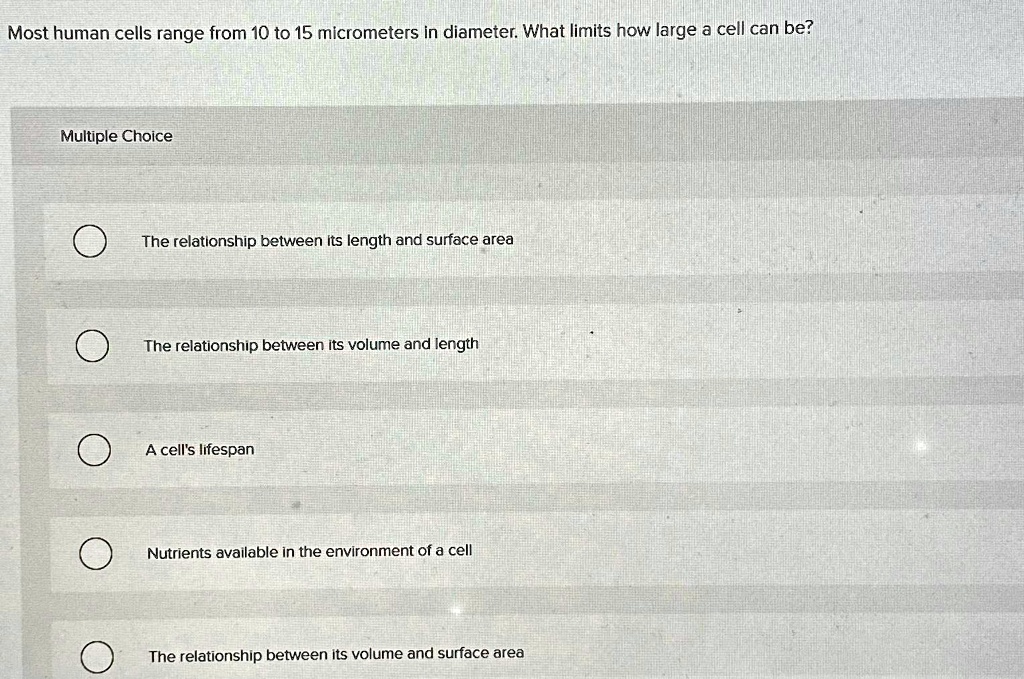 SOLVED: Most human cells range from 10 to 15 micrometers in diameter ...