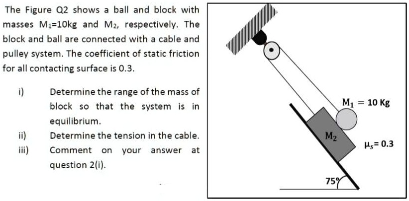 SOLVED: The Figure Q2 shows ball and block with masses M-lOkg and Mz, respectively. The block ...