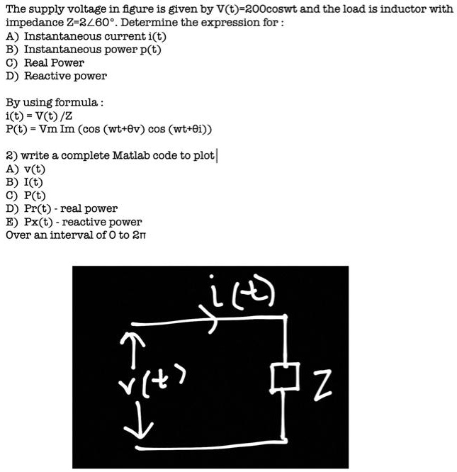 The supply voltage in figure is given by V(t)=200coswt and the load is inductor with impedance Z ...