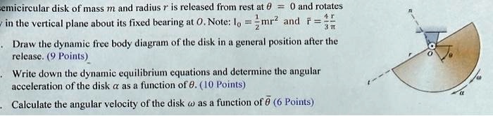 SOLVED: A semicircular disk of mass m and radius r is released from ...