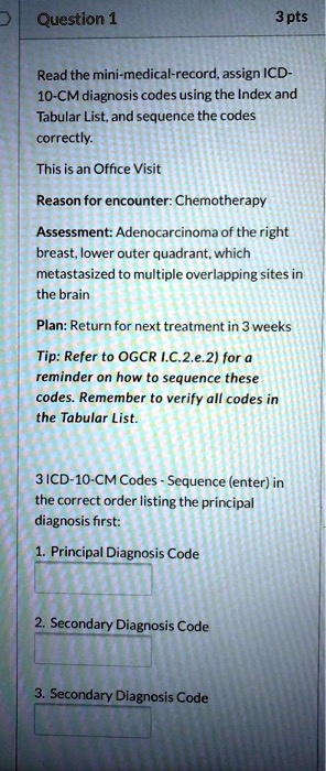 Solved Read The Mini Medical Record Assign Icd 10 Cm Diagnosis Codes Using The Index And