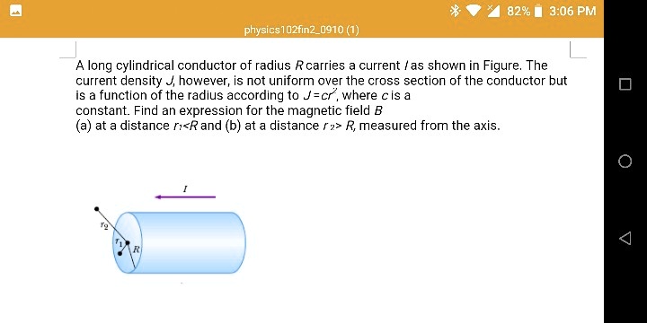 A long cylindrical conductor of radius R carries a current I as shown in Figure. The current ...