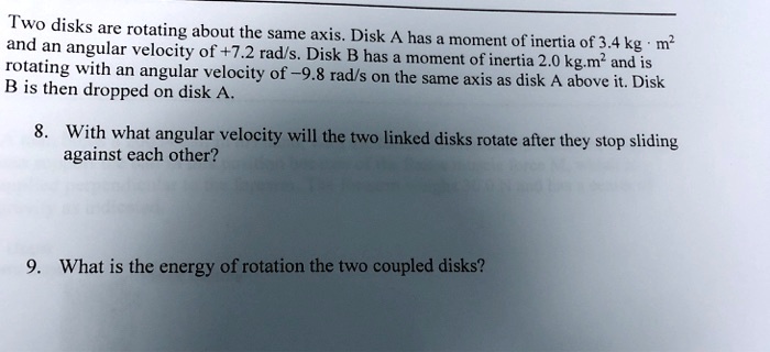 Solved Two Disks Are Rotating About The Same Axis Disk A Has And An 8182