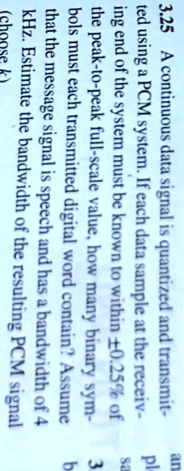 SOLVED: kHz. Estimate the bandwidth of the resulting PCM signal that the message signal is ...