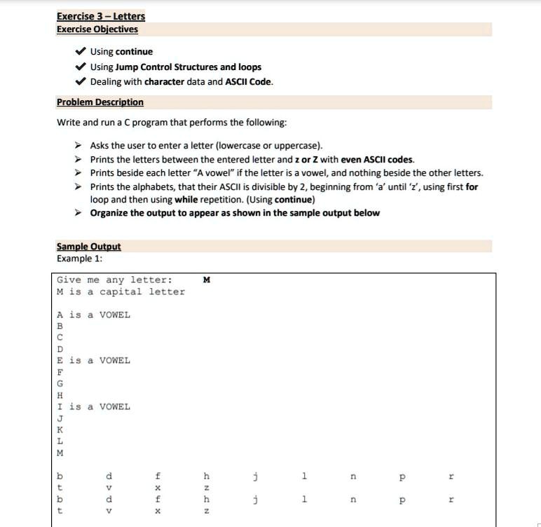 Solved Exercise 3 Letters Exercise Objectives Using Continue Using Jump Control Structures