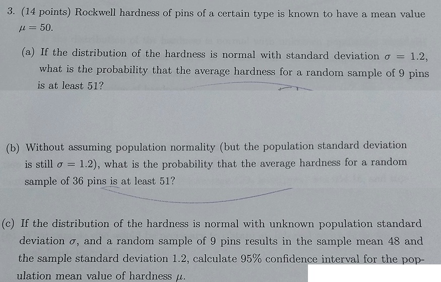 SOLVED: (14 points) Rockwell hardness of pins of a certain type is ...