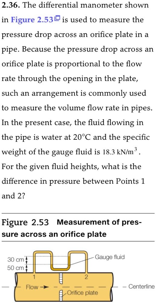 SOLVED: 2.36. The differential manometer shown in Figure 2.53 is used to measure the pressure ...