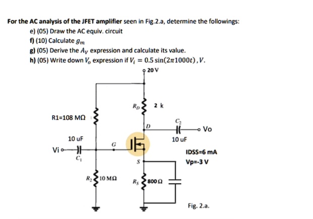 For the AC analysis of the JFET amplifier seen in Fig.2.a, determine the followings: e) (05 ...
