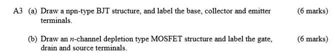 A3 (a) Draw a npn-type BJT structure, and label the base, collector and ...