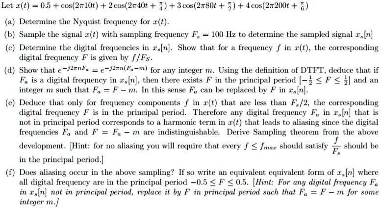 SOLVED: a Determine the Nyquist frequency for (t. b Sample the signal ...