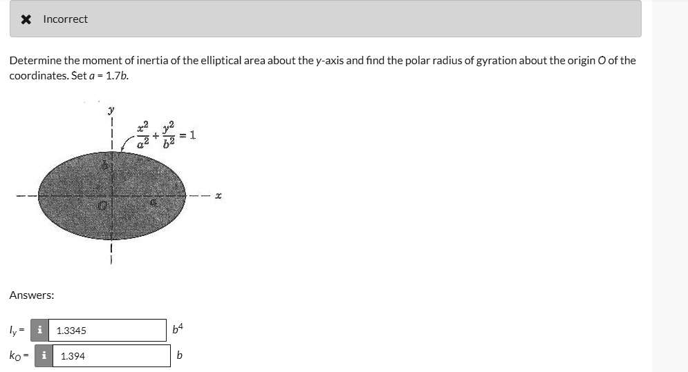 incorrect determine the moment of inertia of the elliptical area about the y axis and find the ...