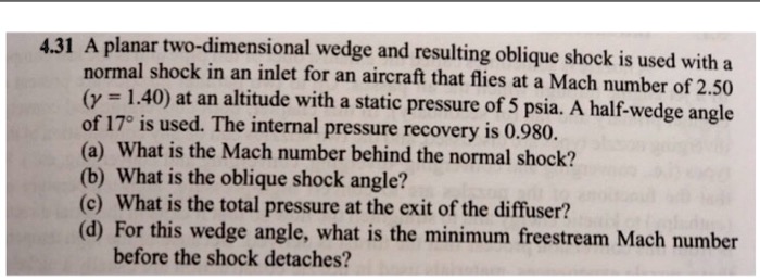 4.31 A planar two-dimensional wedge and resulting oblique shock is used ...