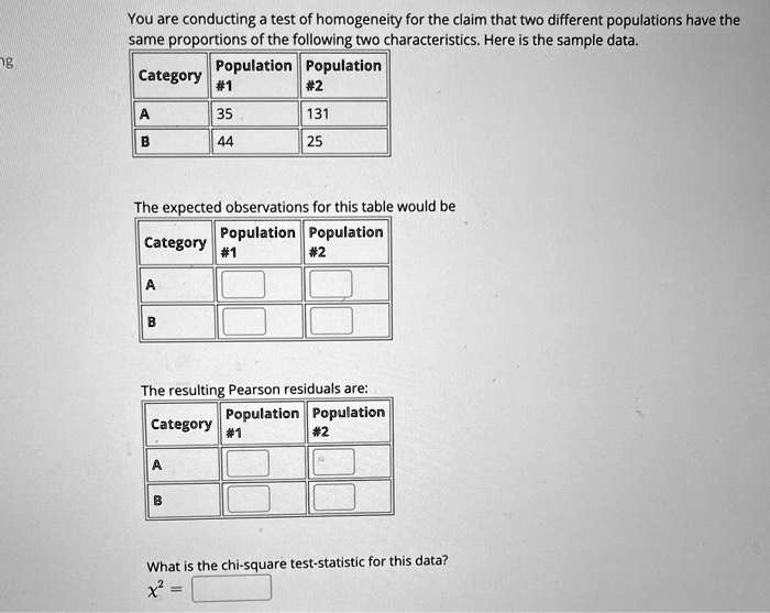 you are conducting test of homogeneity for the claim that two different ...