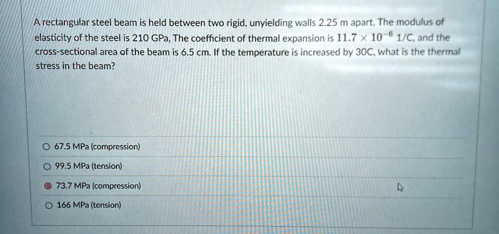 a rectangular steel beam is held between two rigid unyielding walls 225 ...