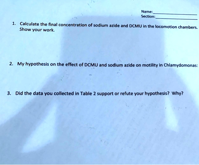 name section calculate the final concentration of sodium azide and dcmu ...
