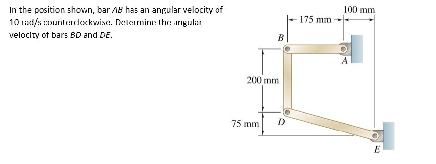 SOLVED: In the position shown, bar AB has an angular velocity of 10 rad/s counterclockwise ...