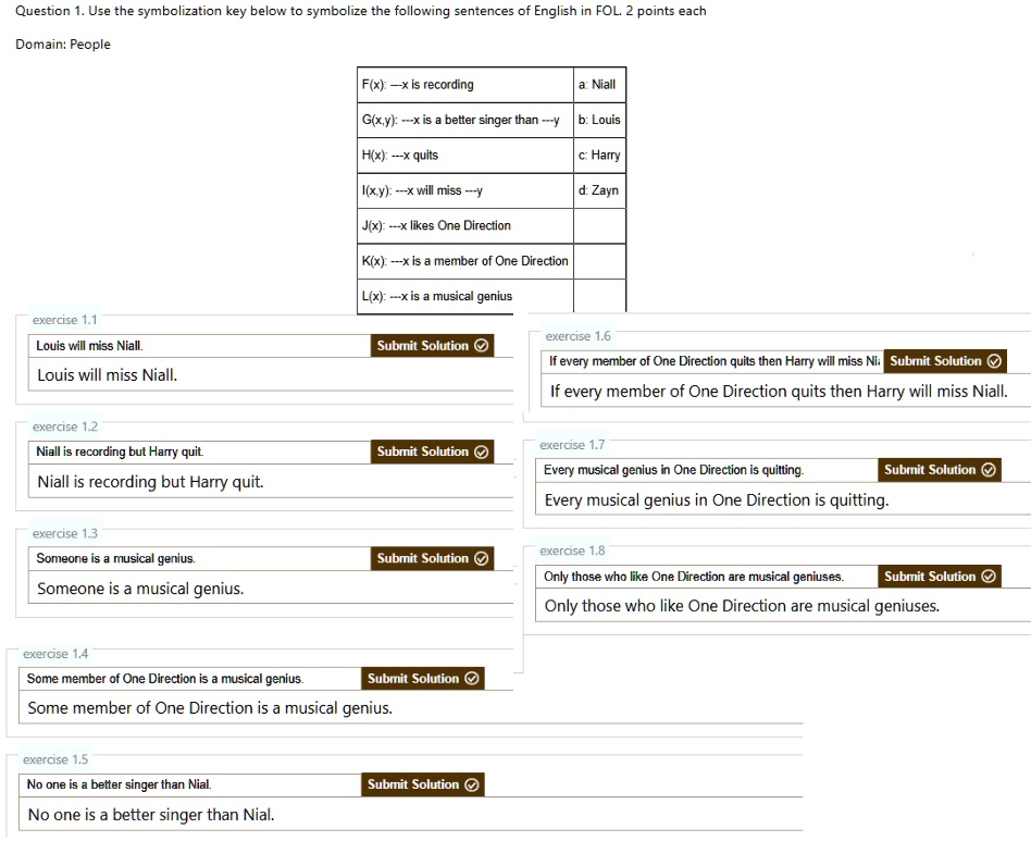 Solved Question Use The Symbolization Key Below To Symbolize The Following Sentences Of English