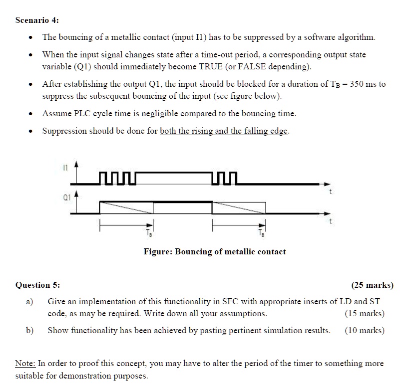 Scenario 4: • The bouncing of a metallic contact (input I1) has to be suppressed by a software ...