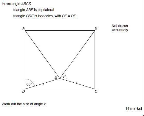 SOLVED: In rectangle ABCD triangle ABE is equilatera triangle CDEis isosceles, with CE = DE Not ...