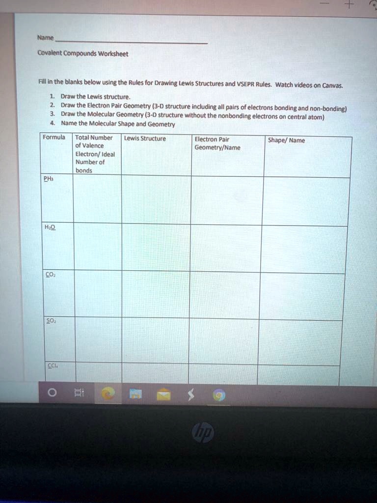 SOLVED: Name Covalent Compounds Worksheet Fill in the blanks belw using ...