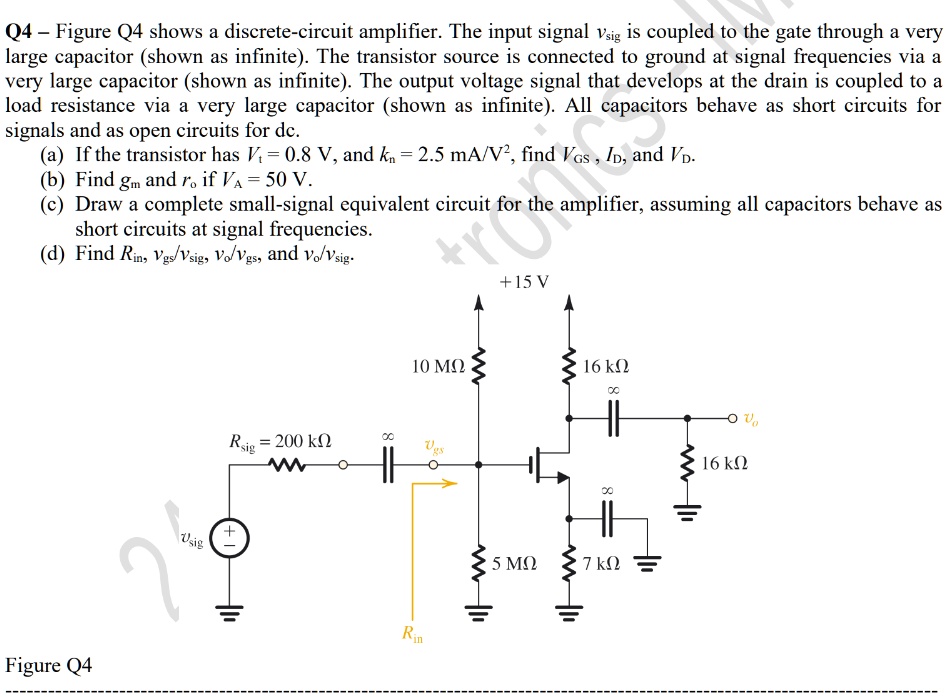 q4 figure q4 shows a discrete circuit amplifier the input signal vsig is coupled to the gate ...