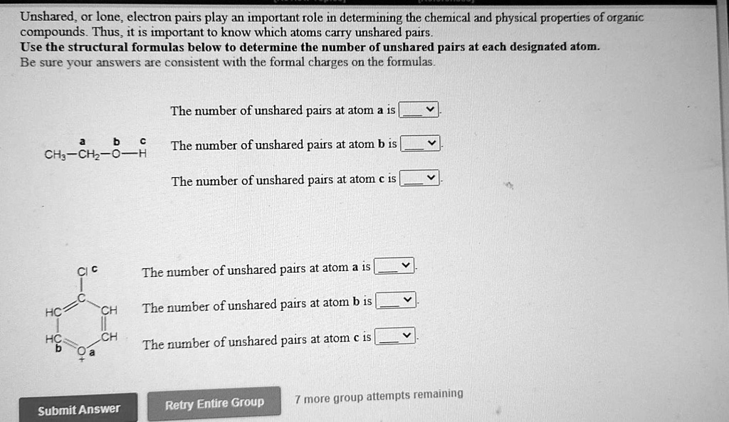 SOLVED:Unshared or lone, electron pairs play an important role in ...