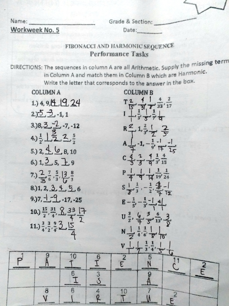 the sequence in column a are all arithmetic supply the missing terms in ...