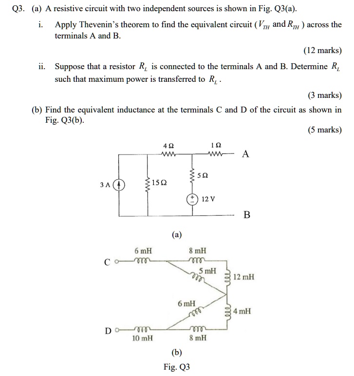 SOLVED: Q3.(a) A resistive circuit with two independent sources is shown in Fig. Q3(a). Apply ...