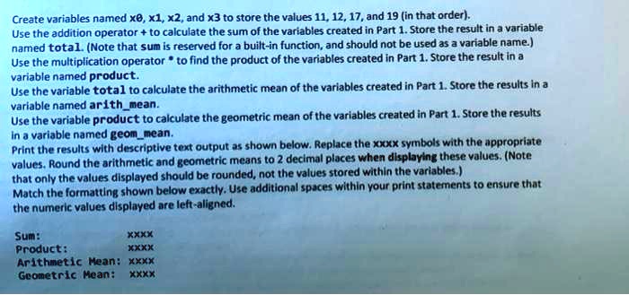 Create variables named x0, x1, x2, and x3 to store the values 11, 12, 17, and 19 (in that order ...