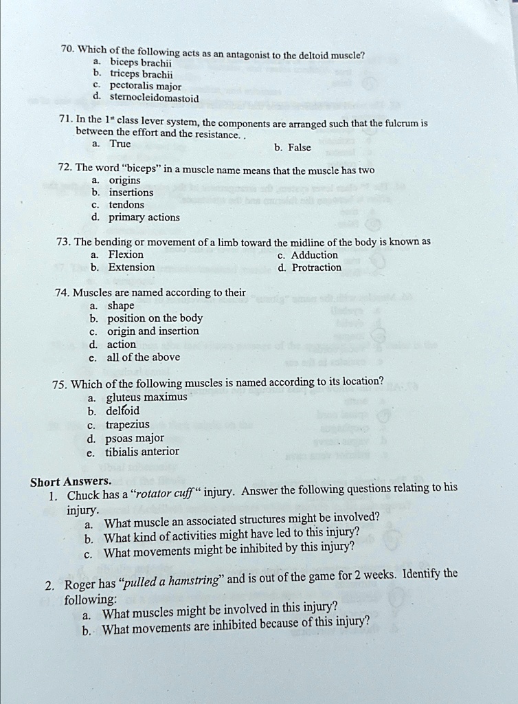 a. biceps brachii b. triceps brachii c. pectoralis major d ...